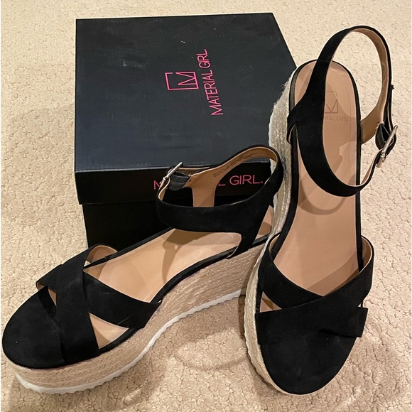 Material Girl | Shoes | Material Girl Black Wedges With Crisscross ...